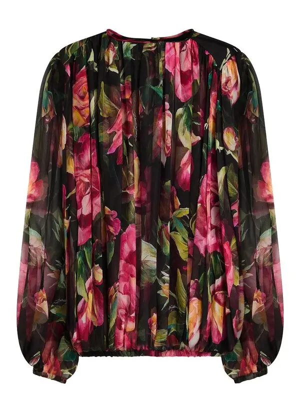 Dolce & Gabbana Floral Print Silk Chiffon Blouse - Black