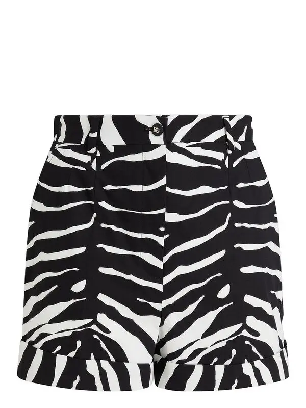 Dolce & Gabbana Zebra-print Cotton-blend Twill High-rise Shorts - Black