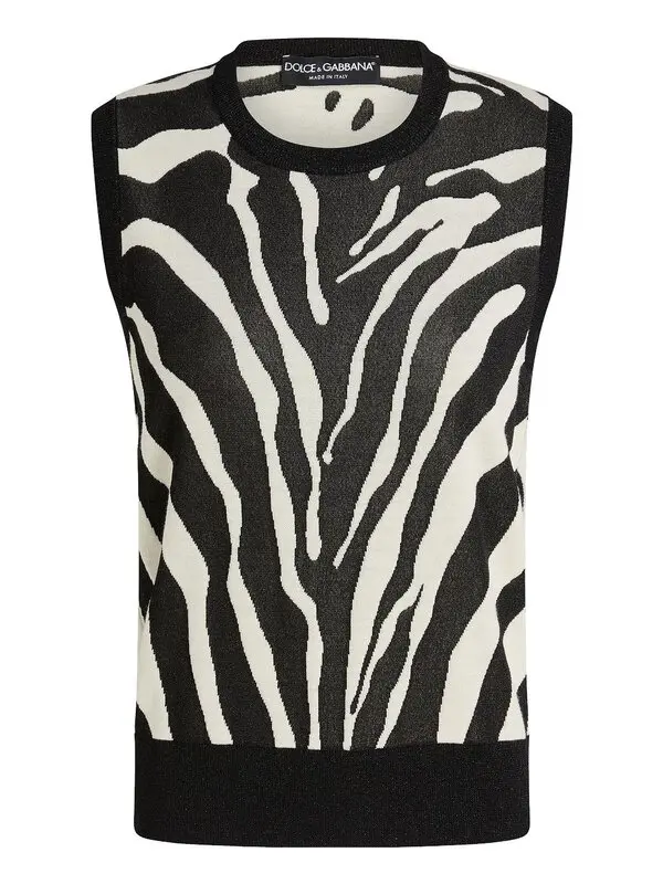 Dolce & Gabbana Metallic Zebra-print Wool-blend Jacquard Knit Vest - Black