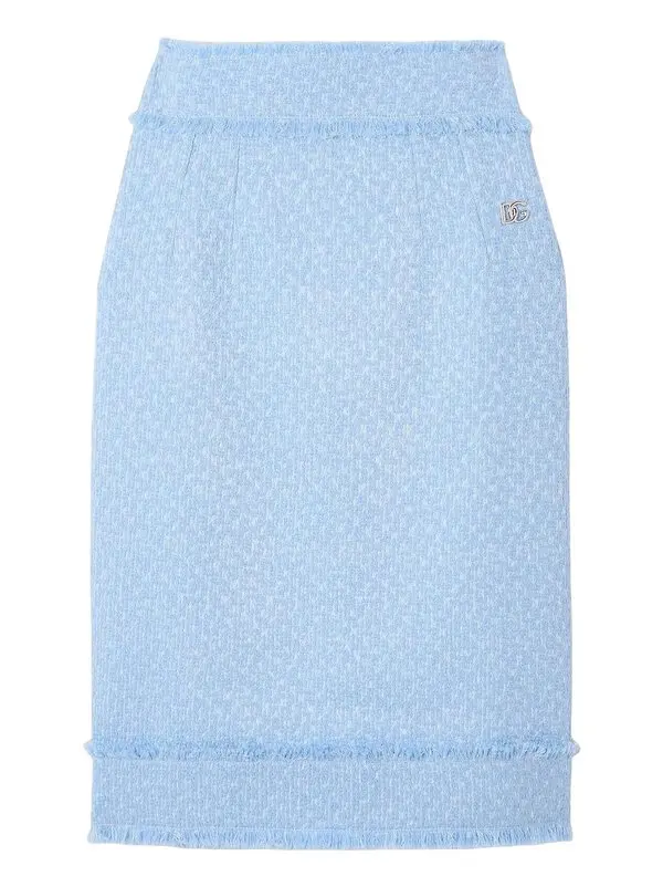 Dolce & Gabbana Frayed Wool-blend Tweed Midi Skirt - Light Blue