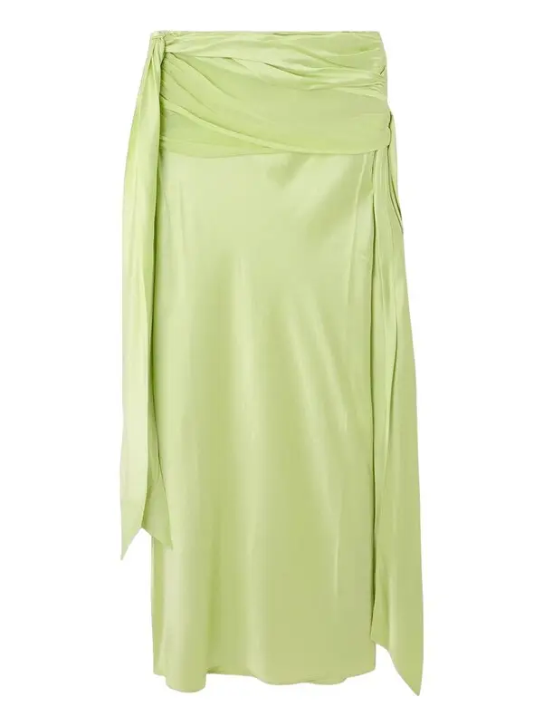 Christopher Esber Silk-satin Maxi Skirt With Gathered Chiffon Trims - Light Green