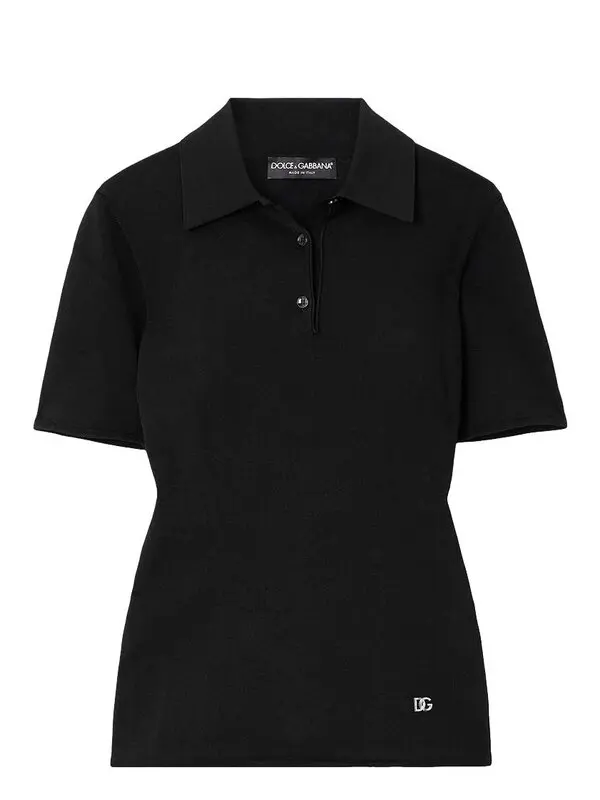 Dolce & Gabbana Appliquéd Jersey Polo Shirt - Black