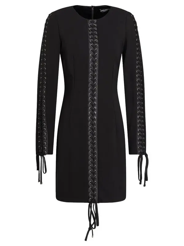 Dolce & Gabbana Lace-up Stretch-crepe Mini Dress - Black
