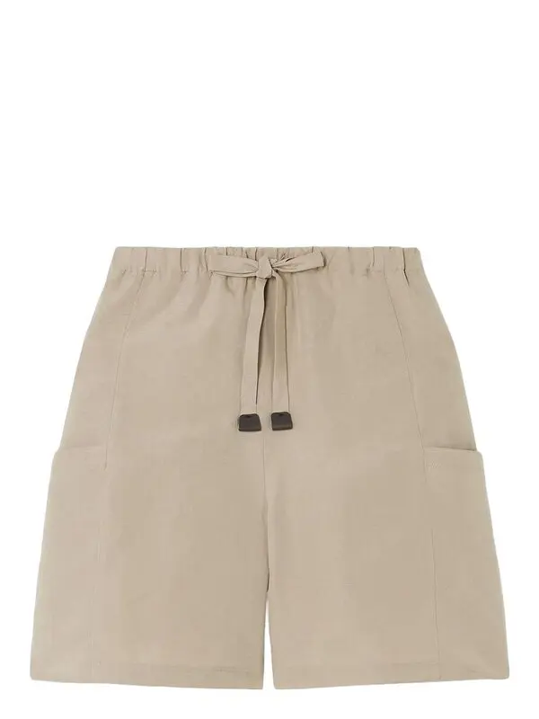 Max Mara Linen And Silk-blend Shorts With Leather Trims - Beige