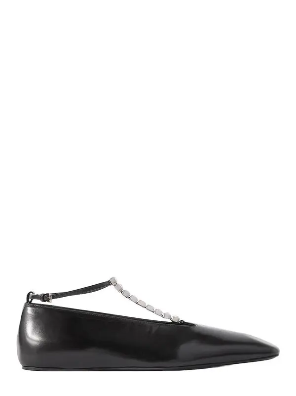 JIL SANDER Crystal Embellished Leather Ballet Flats - Black