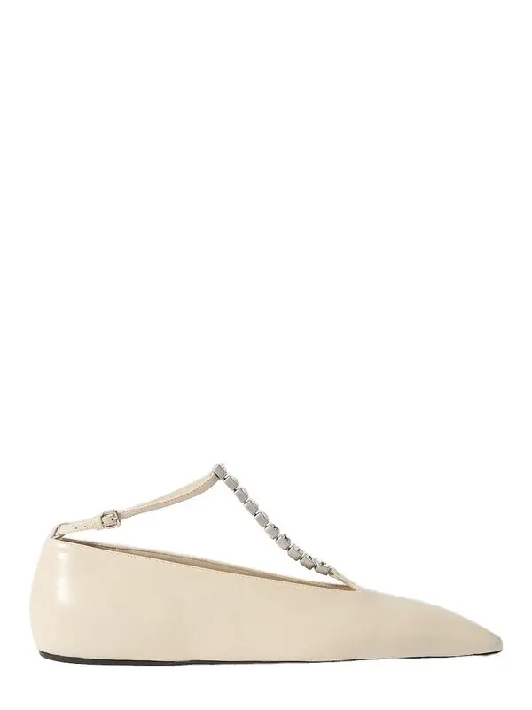 JIL SANDER Crystal Embellished Leather Ballet Flats - Cream