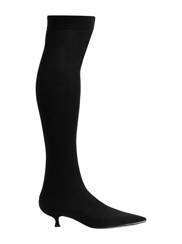 Rene Caovilla Crystal-embellished Stretch-knit Over-the-knee Boots - Black