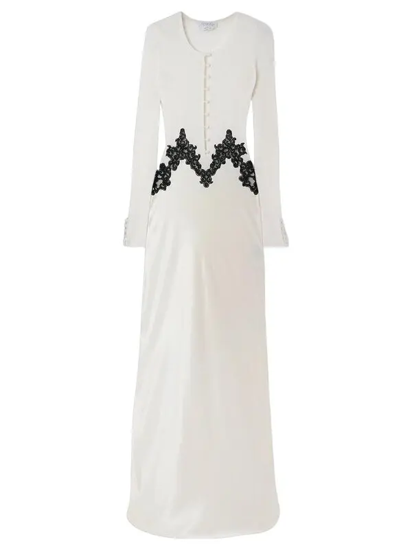 Gabriela Hearst Kerry Ribbed Cashmere-blend And Silk Maxi Dress With Lace Trim - Ivory