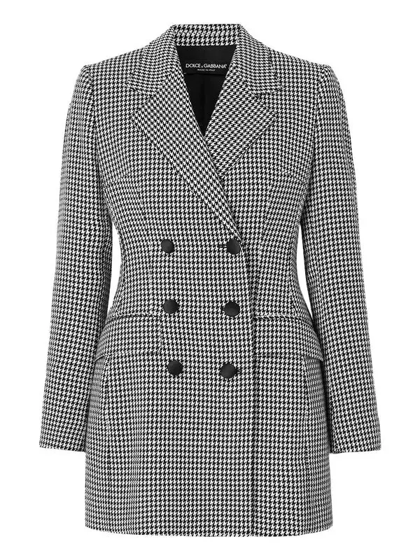 Dolce & Gabbana Double-breasted Houndstooth Wool Blend Blazer - Black
