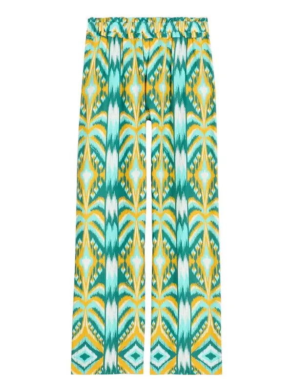 Farm Rio Printed Linen-blend Wide-leg Pants - Turquoise