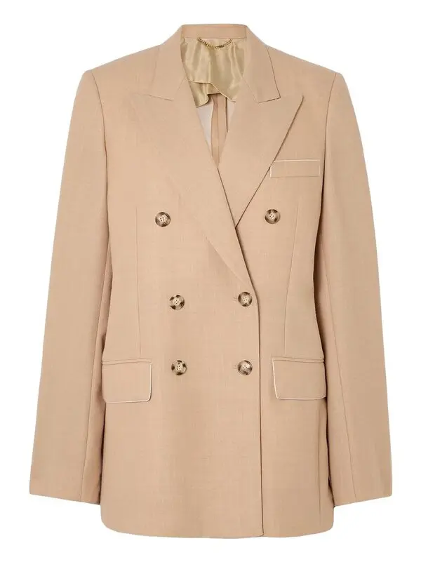Victoria Beckham Wool-blend Double-breasted Blazer - Sand