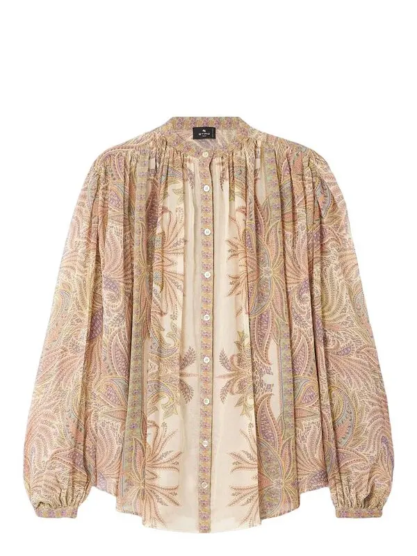 Etro Gathered Paisley-print Silk Chiffon Blouse - Sand