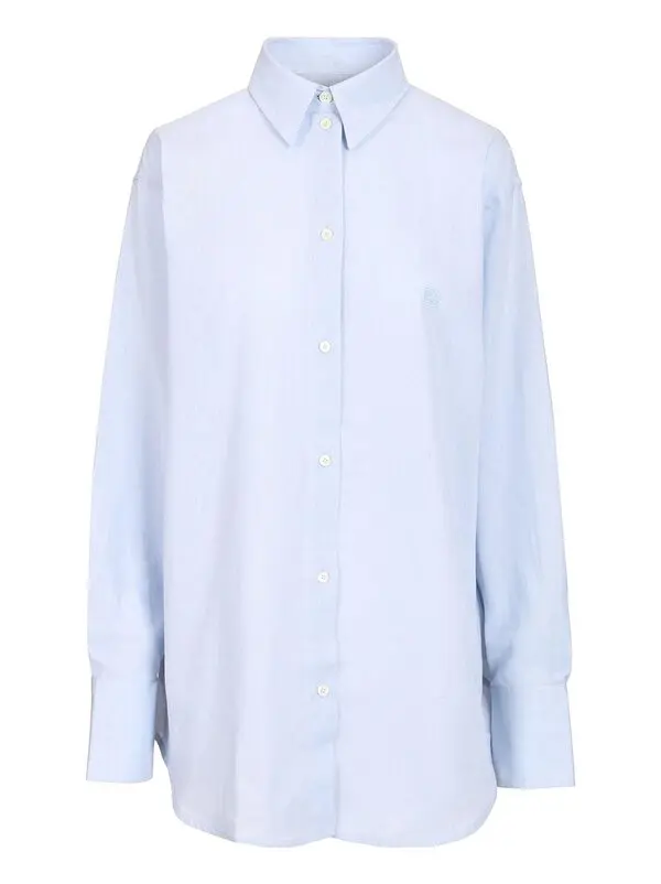 TOTEME Oversized Embroidered Cotton Linen Blend Shirt - Blue