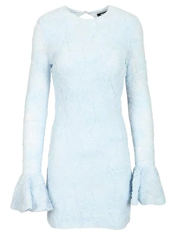 ROTATE BY BIRGER CHRISTENSEN Mesh Mini Dress With Ruffled Flared Sleeves - Blue