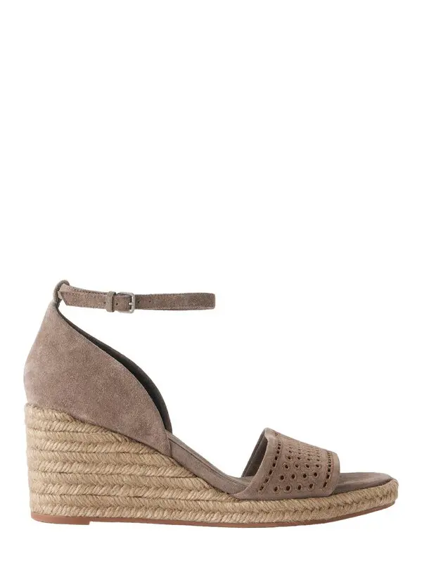 Brunello Cucinelli Suede Wedge Espadrille Platform Sandals - Gray