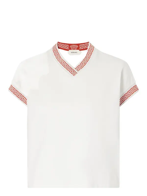 Versace Logo-jacquard Cotton-blend Jersey T-shirt - White