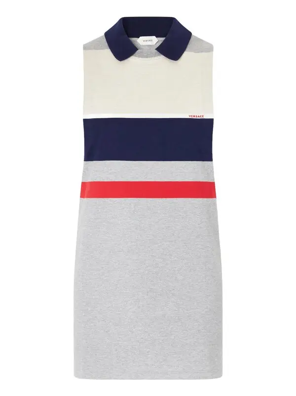 Versace Sleeveless Embroidered Striped Cotton T-shirt - Gray