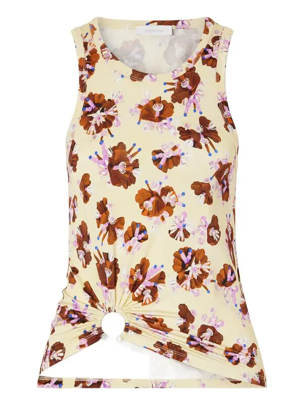 Rabanne Gathered Floral-print Jersey Top - Yellow