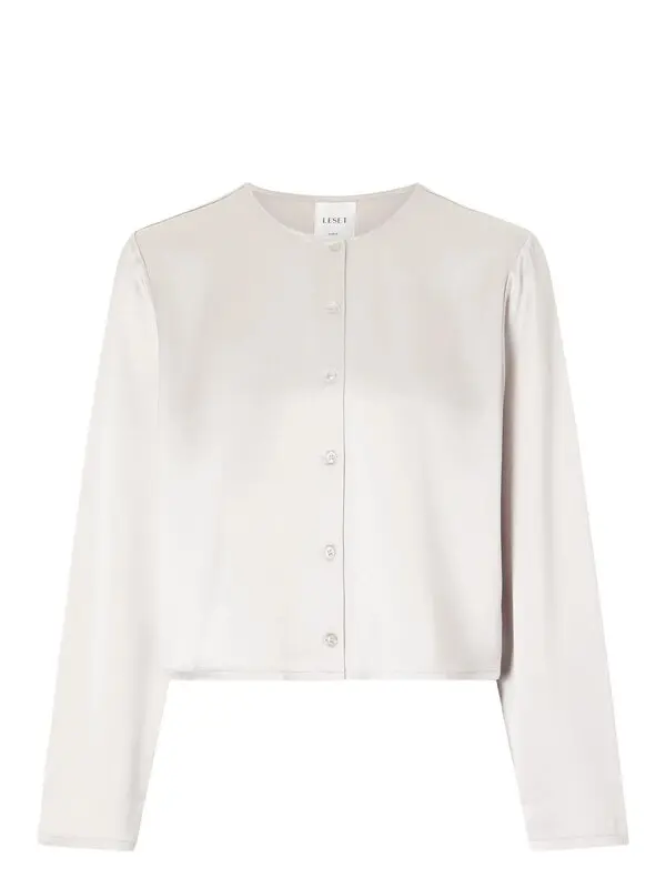 LESET Barb Cropped Satin Cardigan - Silver