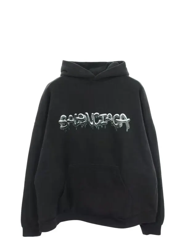 Balenciaga Logo Print Hoodie - Black