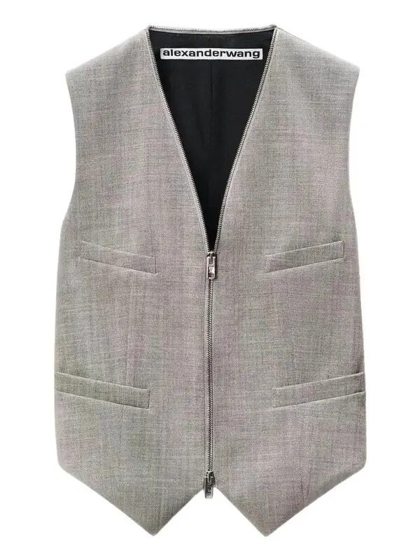 Alexander Wang Mid-rise Wool Trousers With Zip Pockets - Grey