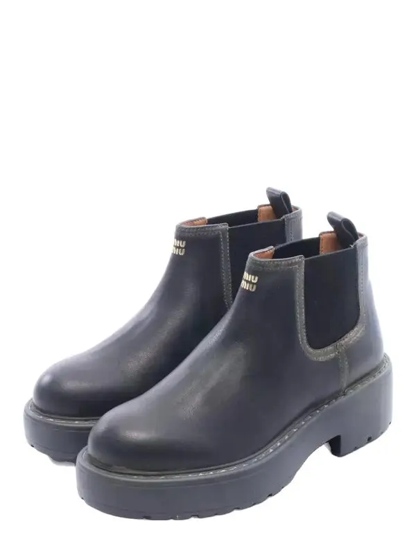 Miu Miu Leather Side Gore Ankle Boots - Black