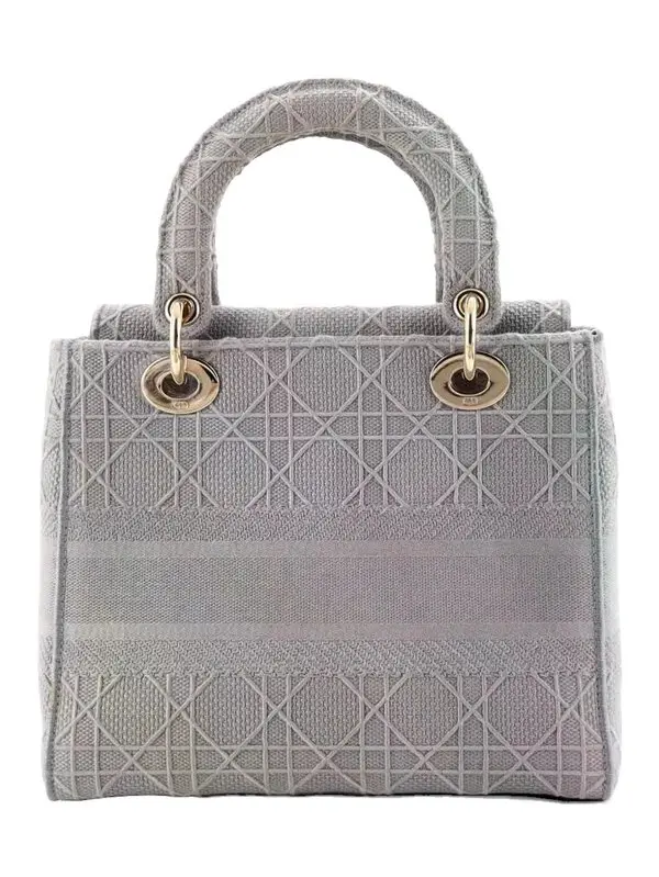 Dior Lady D-lite Bag Cannage Embroidered Canvas Medium Satchel - Grey