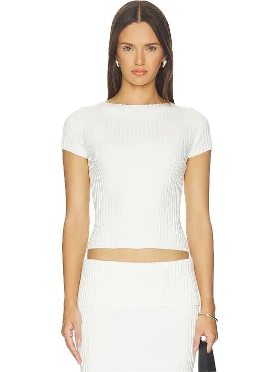 L'academie Jordin Short Sleeve Rib Top - Ivory