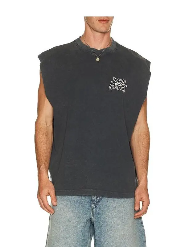 Palm Angels Palm Leaf Distressed Tank - Black & Multicolor