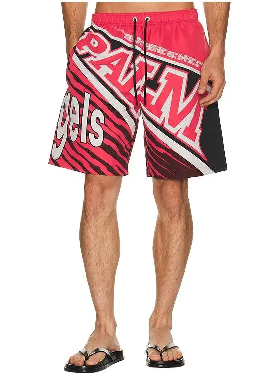 Palm Angels Racing Swimshort In Red - Red & Black