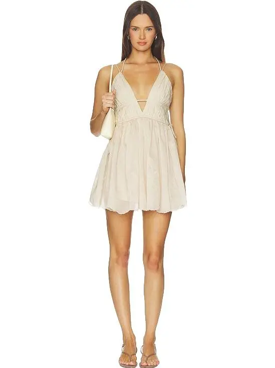 L'academie Gaia Embroidered Halterneck Mini Dress - Beige