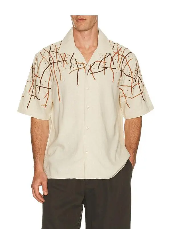 PAS UNE MARQUE Rooted Embroidery Linen Shirt In Cream - Beige