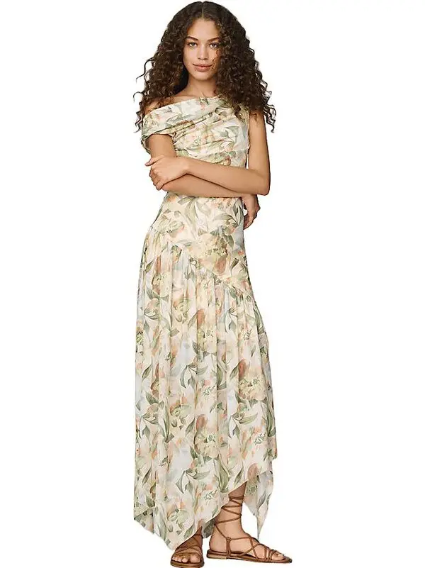 ELLIATT Thalia Off-shoulder Mesh Midi Dress - Green Pattern