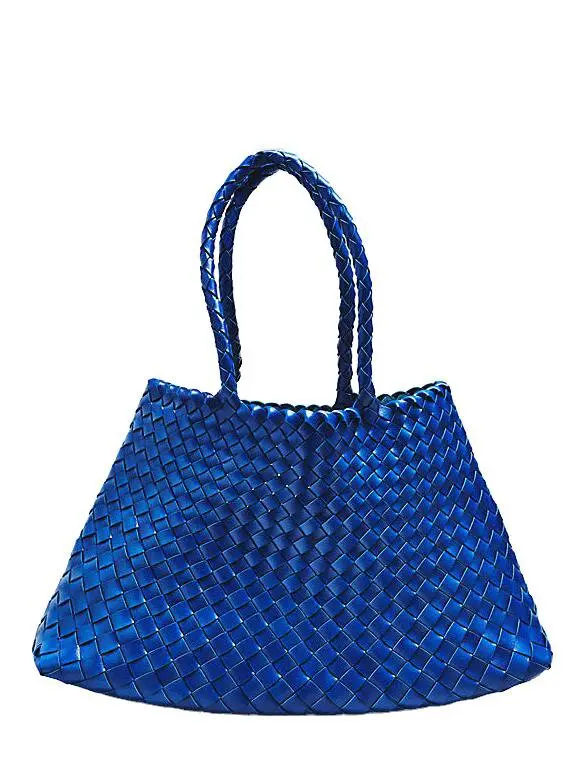 Anthropologie Calla Large Woven Satchel Bag - Blue