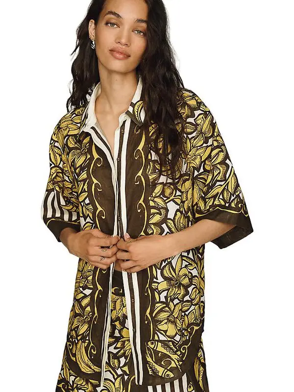 ALEMAIS Mona Hemp Buttondown Shirt With Bold Placement Print - Yellow