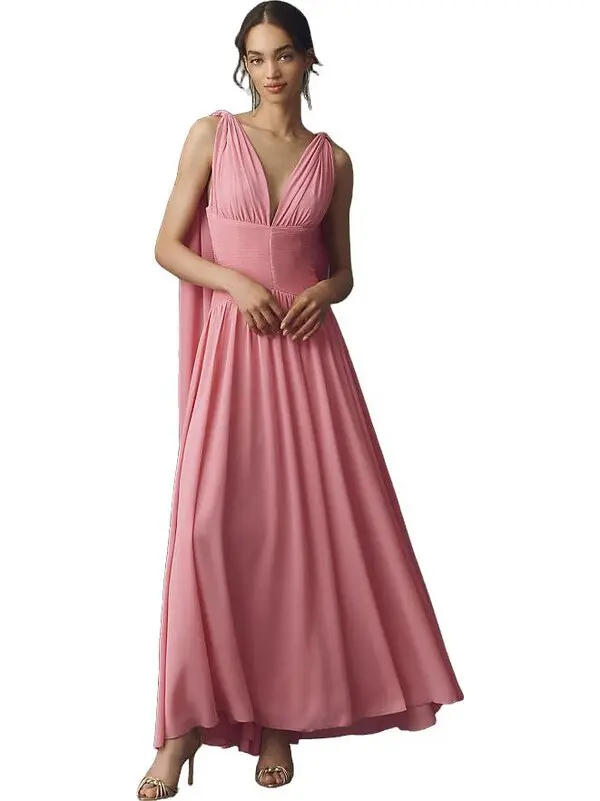 MARE MARE V-neck Draped Maxi Dress - Pink