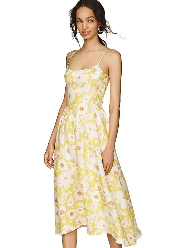 Maeve 100% European Linen Drop Waist Midi Dress - Lime