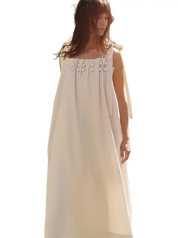 Endless Rose Linen Embellished Dress - Natural