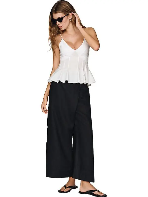 Anthropologie Linen Crossover Front Pants - Black