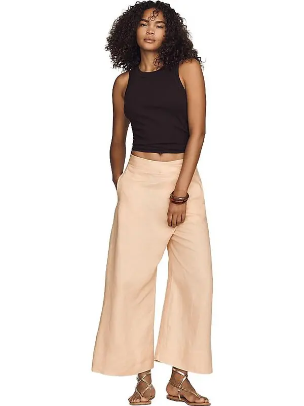 Anthropologie Linen Crossover Front Pants - Desert Mist