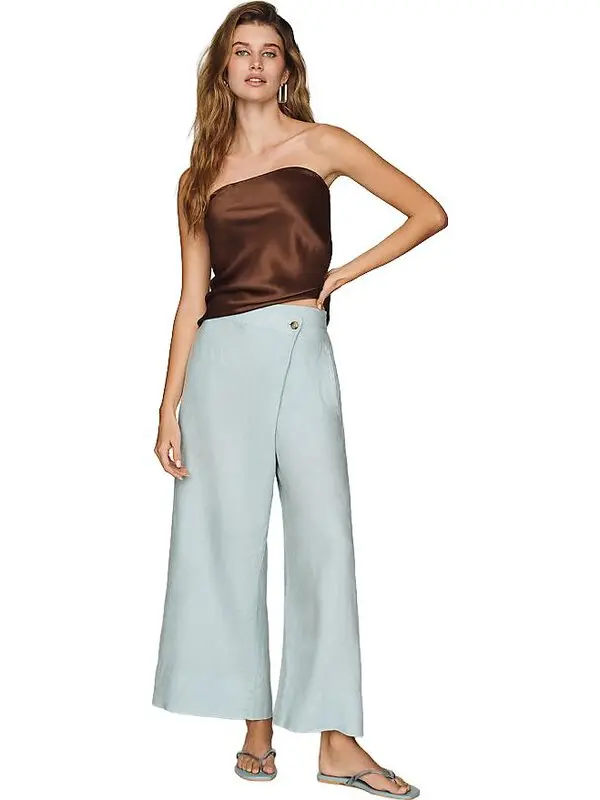 Anthropologie Linen Crossover Front Pants - Forget Me Not