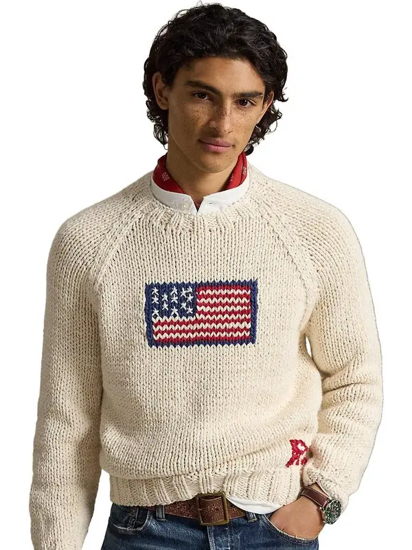 Ralph Lauren Flag Cotton Raglan-sleeve Sweater - Cream Combo
