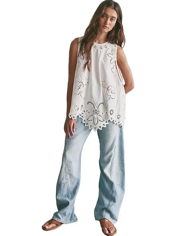 Free People Reina Cutwork Tunic - Clean Ivory
