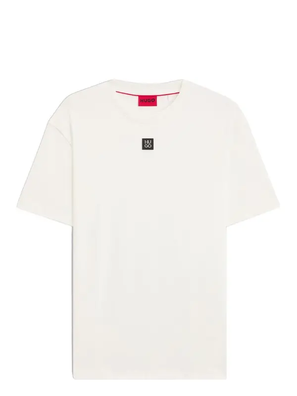 Hugo Interlock-cotton T-shirt With Metallic Stacked-logo Badge - White
