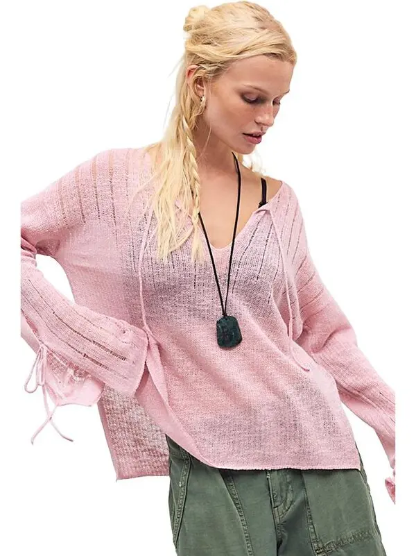 Free People Harlow Fine Gauge Linen Pullover - Mauve Zephyr