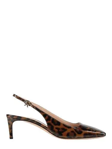 GIANVITO ROSSI Slingback Pumps In Glossed Leopard-print Leather - Brown
