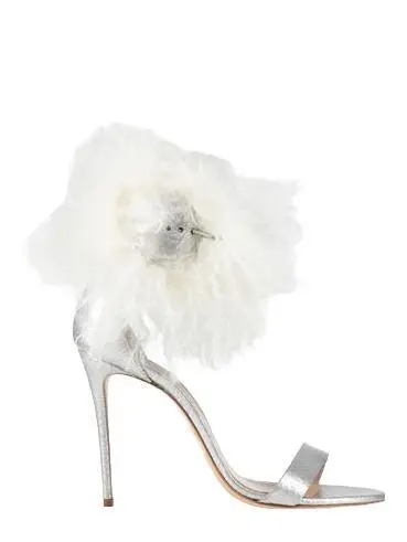 Casadei Leather And Shearling Sandals With Stiletto Heel - Silver