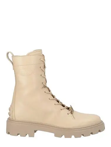 TOD'S Leather Ankle Boots With Appliqués And Lug Sole - Beige