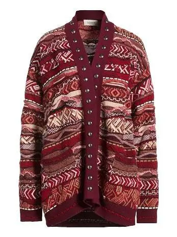 LANEUS Jacquard Cardigan With Sequins And Studs - Red