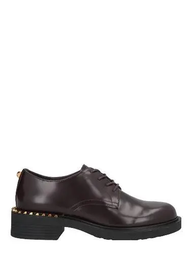 Ash Calfskin Derby Shoes With Stud Embellishments - Burgundy